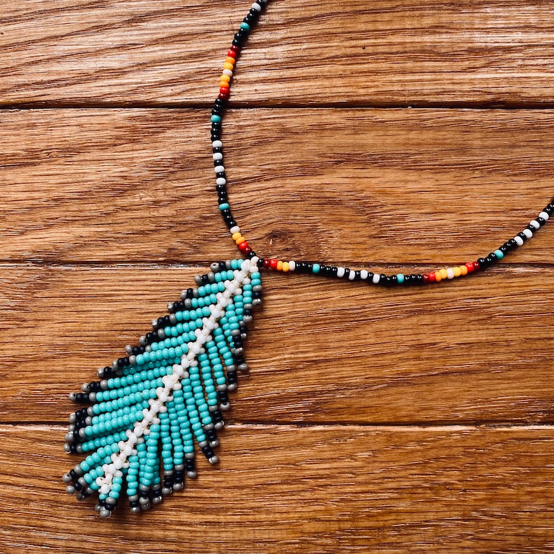 26 Feather Pendant Seed Bead Indigenous Necklace Native - Etsy