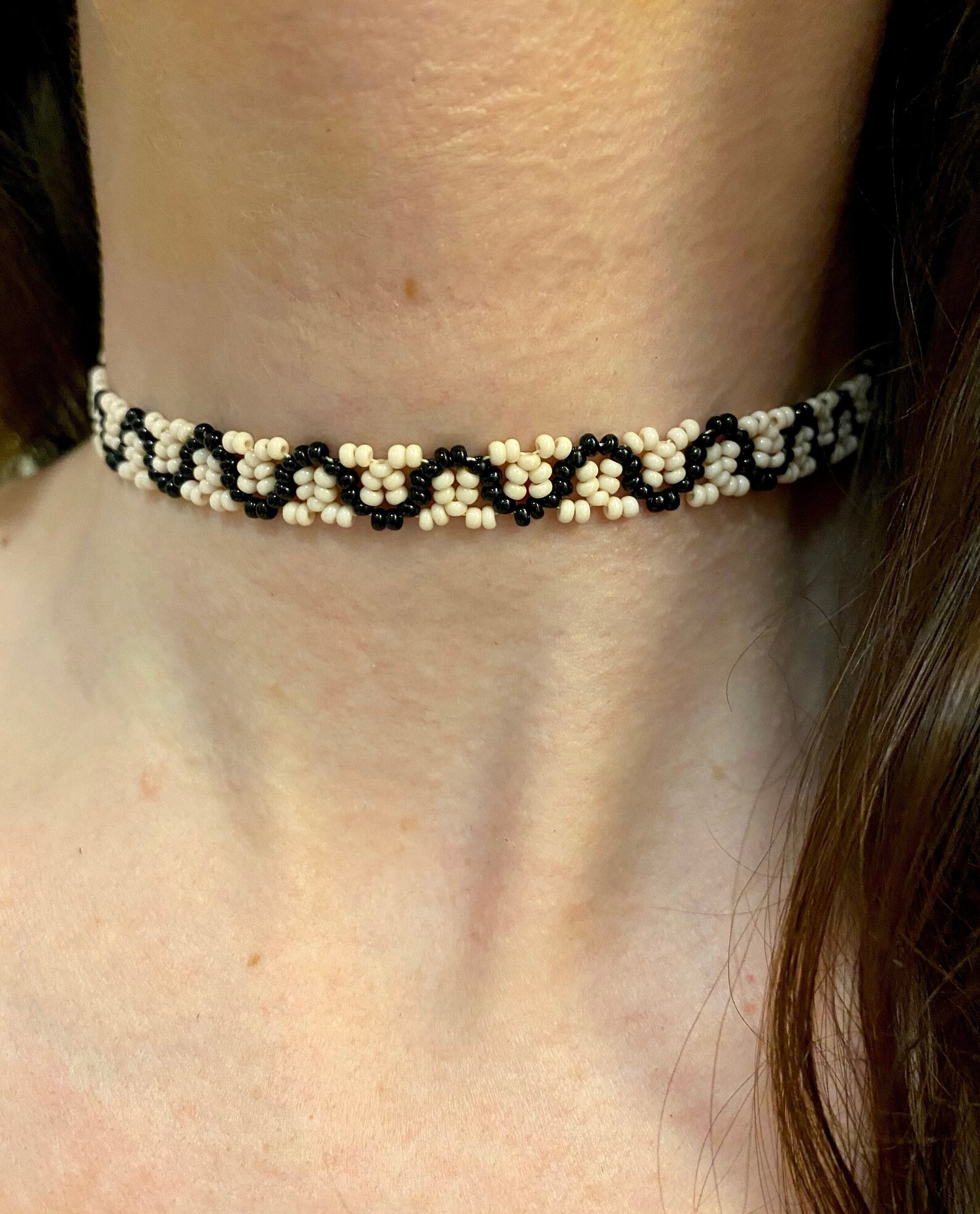 Black Beige Seed Bead Choker Necklace, Boho Hippie Choker, Unique ...