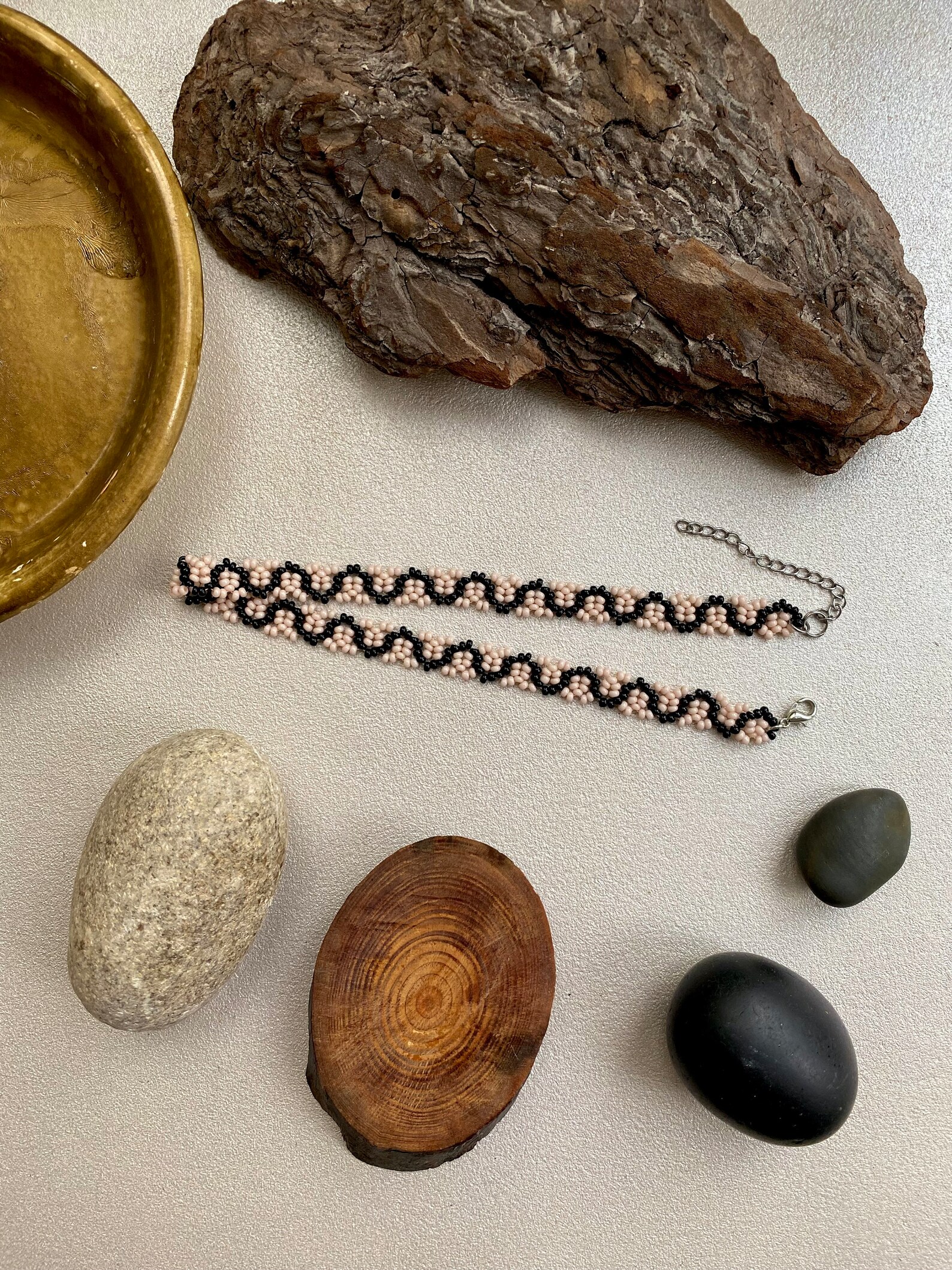 Black Beige Seed Bead Choker Necklace, Boho Hippie Choker, Unique ...