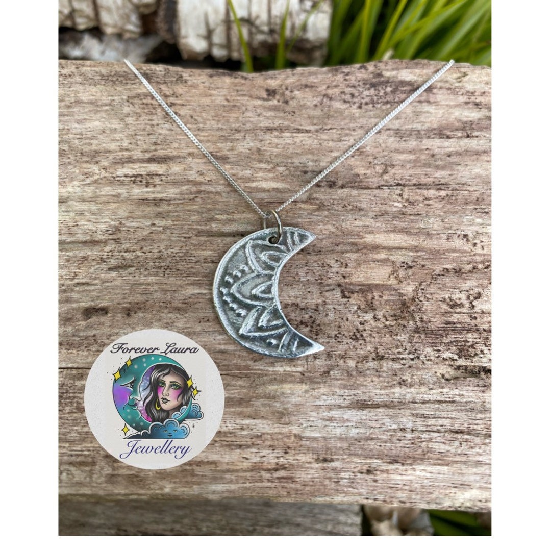 Handcrafted Patterned Crescent Moon Pendant in Eco-friendly - Etsy