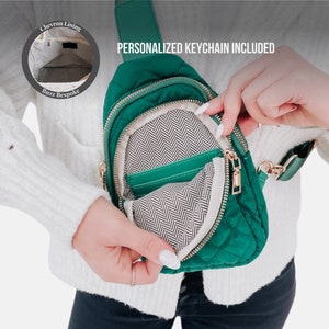 Quilted Sling Bag With Personalized Keychain Puffer Crossbody Quilted ...