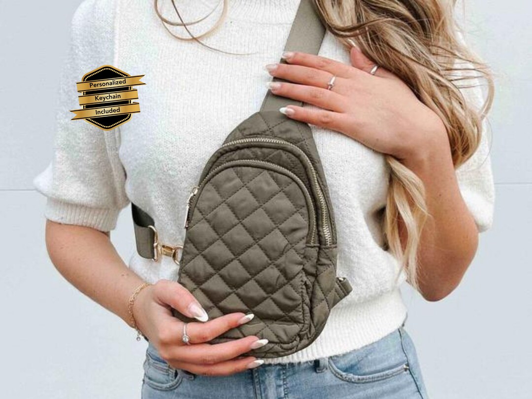 Quilted Sling Bag With Personalized Keychain Puffer Crossbody Quilted ...