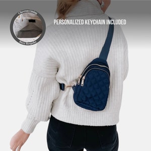 Quilted Sling Bag With Personalized Keychain Puffer Crossbody Quilted ...