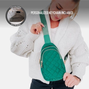 Quilted Sling Bag With Personalized Keychain Puffer Crossbody Quilted ...