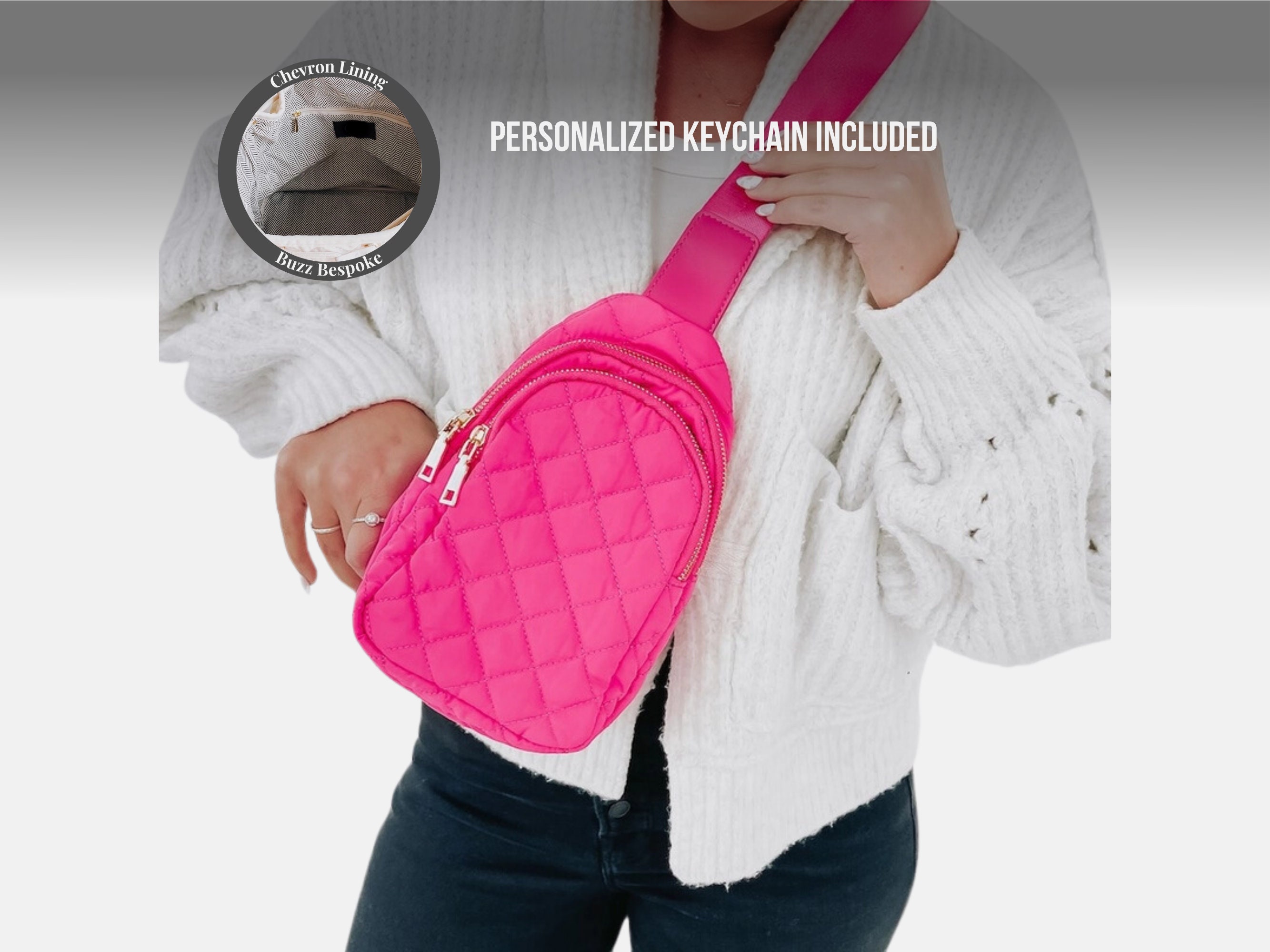 Quilted Sling Bag With Personalized Keychain Puffer Crossbody Quilted ...