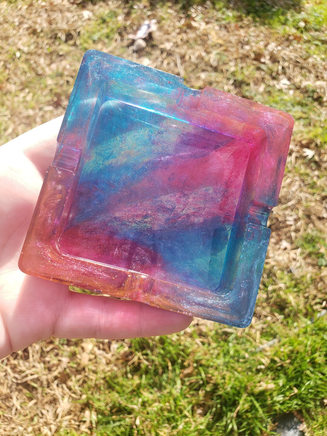 Ashtray Pink and Blue Ashtray Resin Resin Art Resin Ashtray Epoxy Resin ...