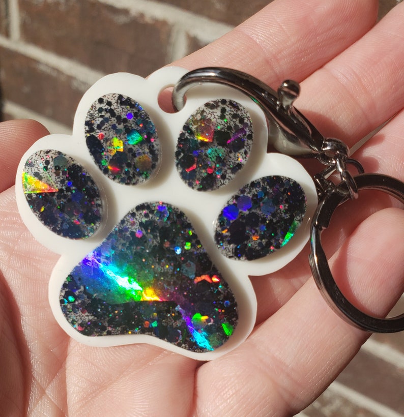 Holographic Paw Print Keychain Resin Keychain Paw Print Resin Art Dog ...