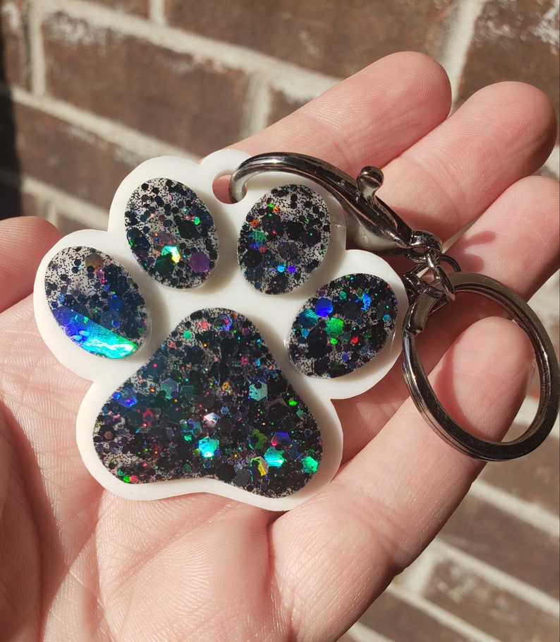 Holographic Paw Print Keychain Resin Keychain Paw Print Resin Art Dog ...