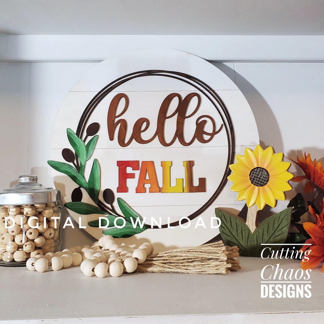 Hello Fall Door Round SVG, Fall Door Hanger SVG, Fall Laser SVG ...