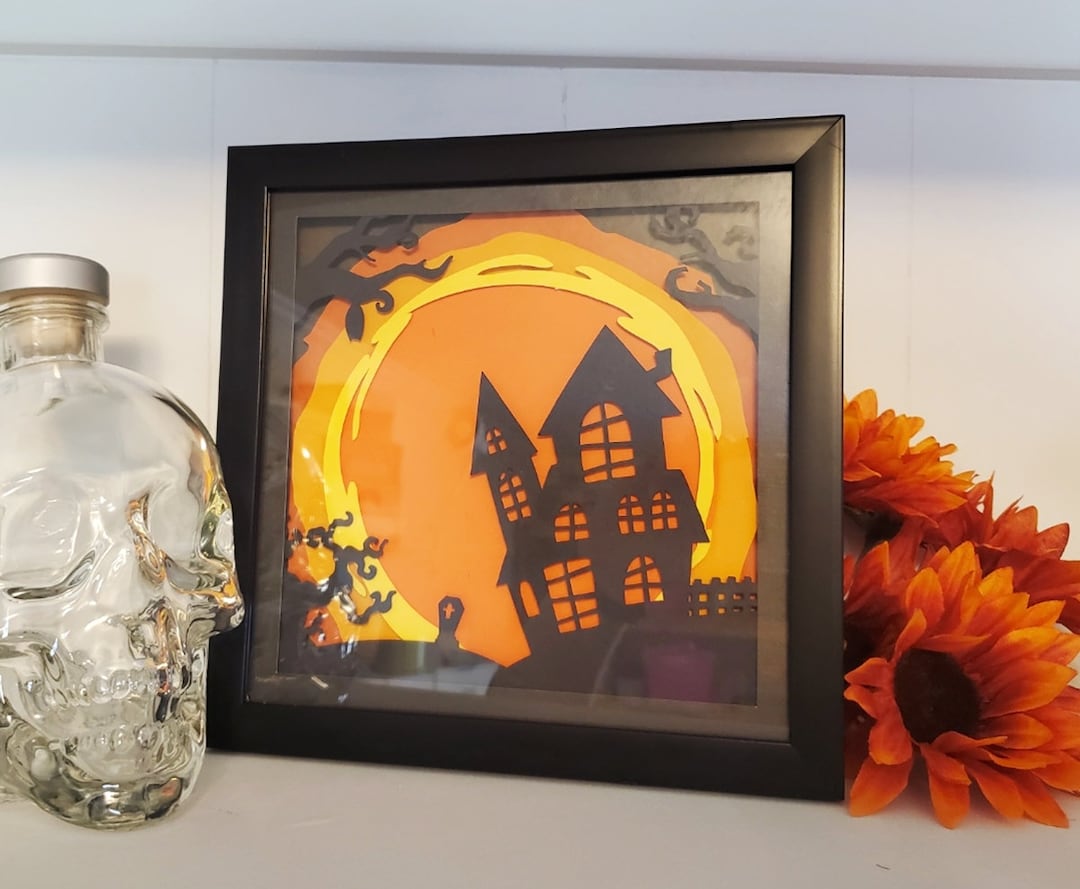 Haunted House Layered Svg, 3D Halloween Papercraft Svg, Castle Lightbox ...