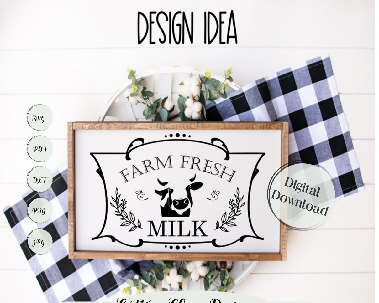Farm Fresh Milk With Cow and Ornamental Frame Cut File - Etsy
