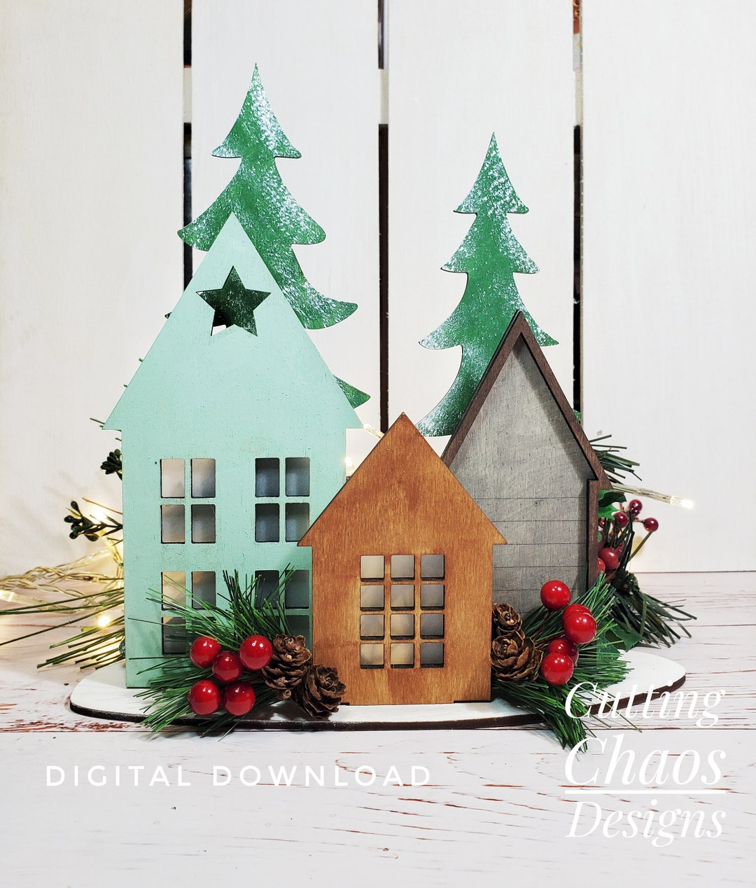 Winter House Laser SVG, Christmas Village SVG, Laser File Mantel ...