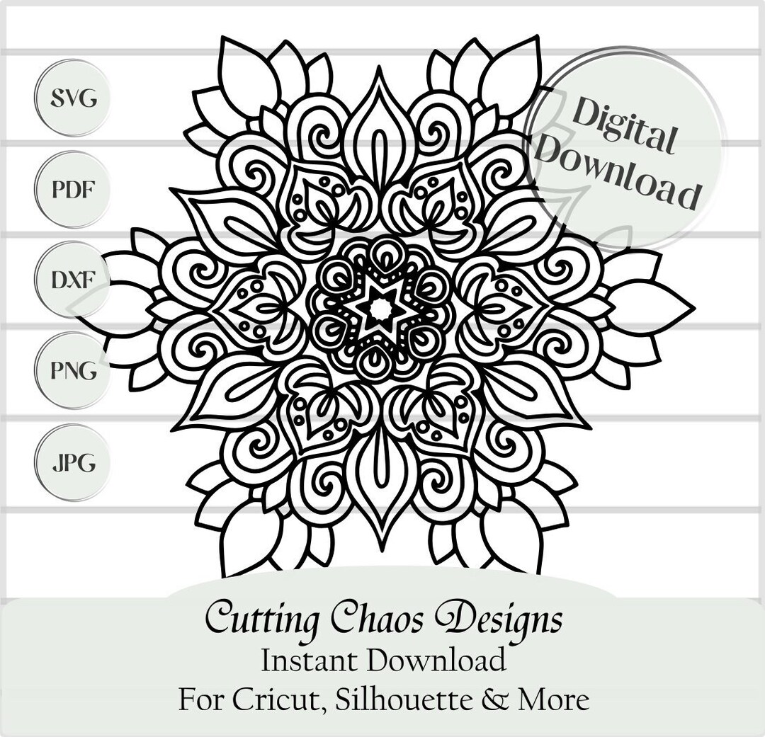 Six Pointed Mandala Design Digital SVG Cut File - Medium Difficulty ...