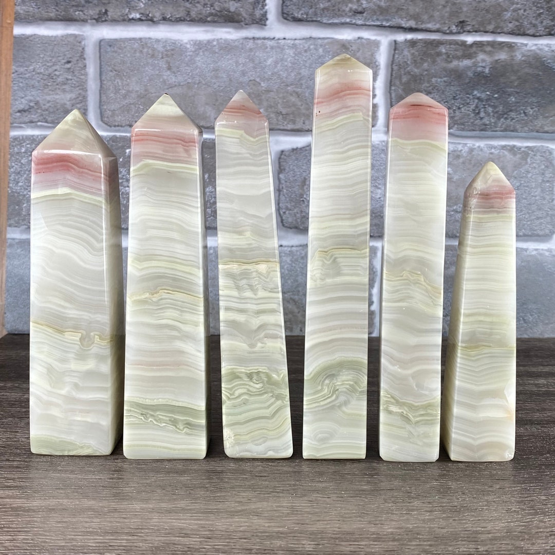 Large Pink and Green Calcite Obelisk Pink and Green Banded Calcite ...
