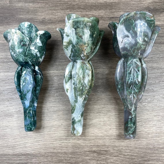 Large Moss Agate Rose Choose One Moss Agate Flower Moss | Etsy