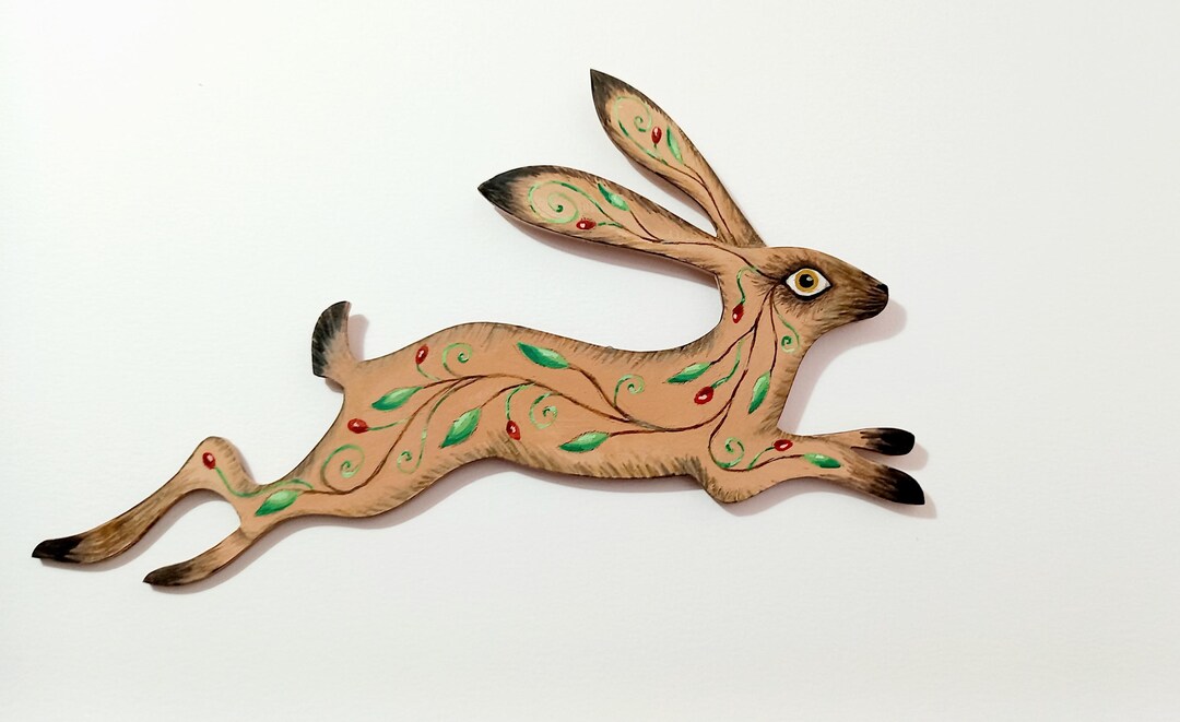 Wooden Hare Wall Plaque. Hand Painted. - Etsy
