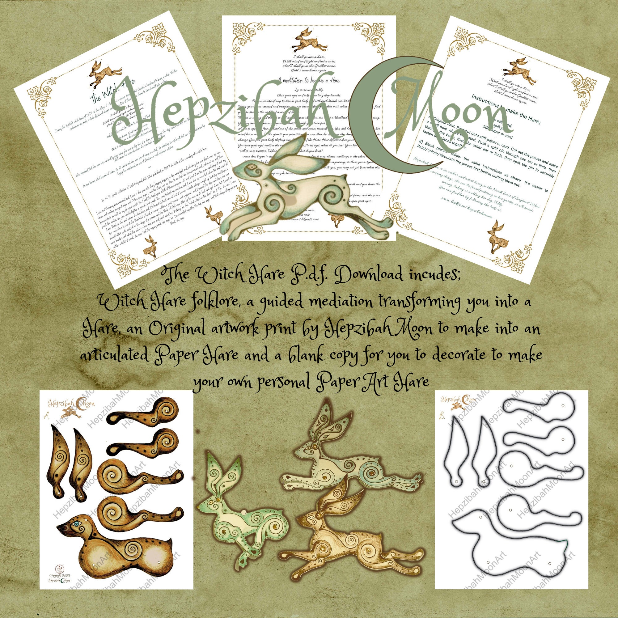 The Witch Hare. Articulated Paper Hare. Art Doll. Wiccan. Pagan. Folk ...