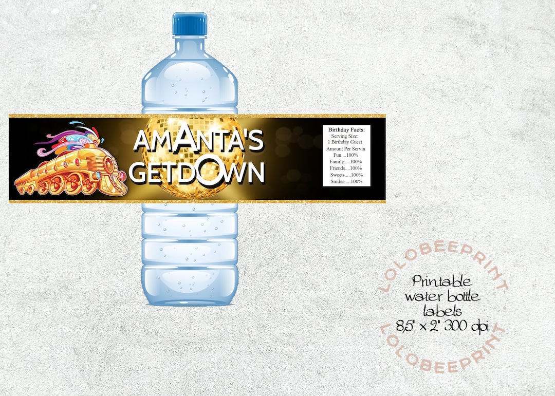 Disco Water Bottle Labels, Soul Train Water Bottle Labels, 70s Gold ...