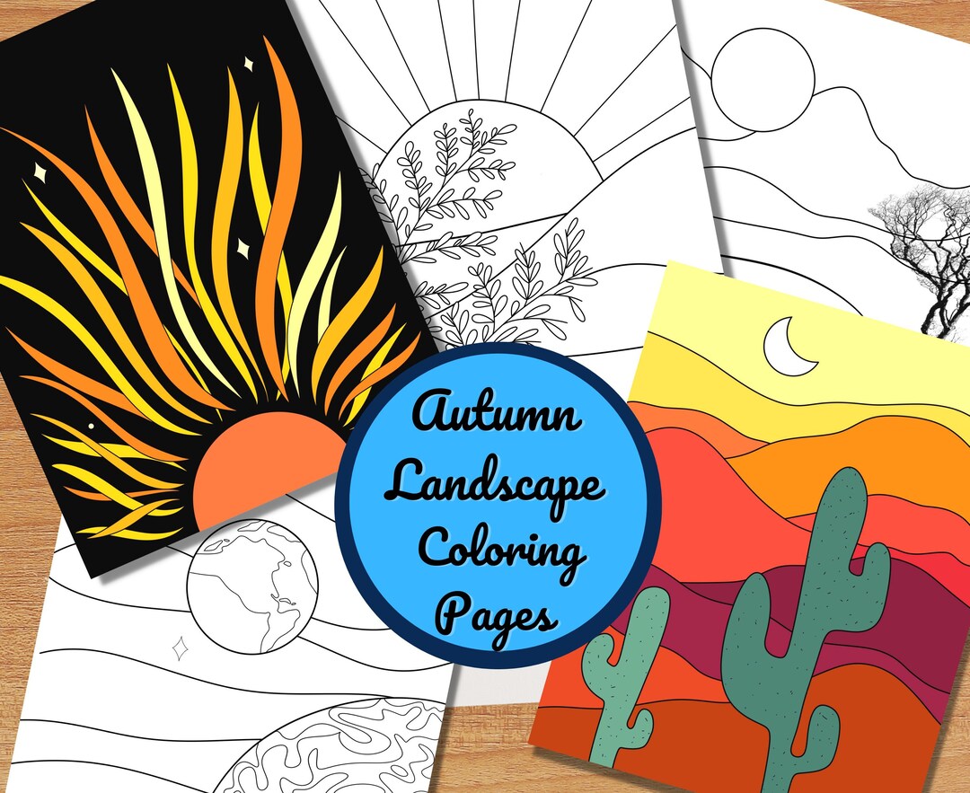 Autumn Landscape Coloring Pages, Fall Coloring Sheets, Procreate ...