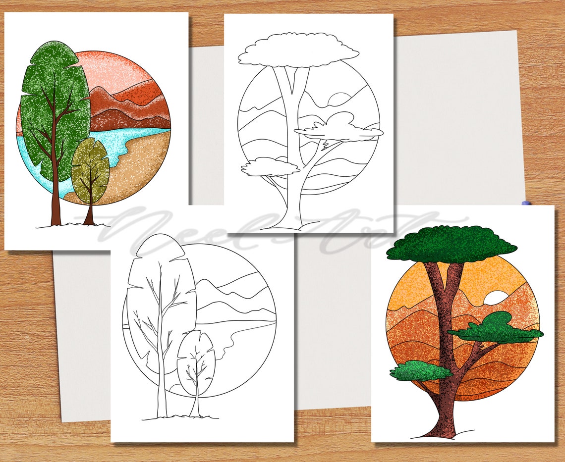 Trees and Landscape Coloring Pages, Bohemian Style Coloring Sheets ...