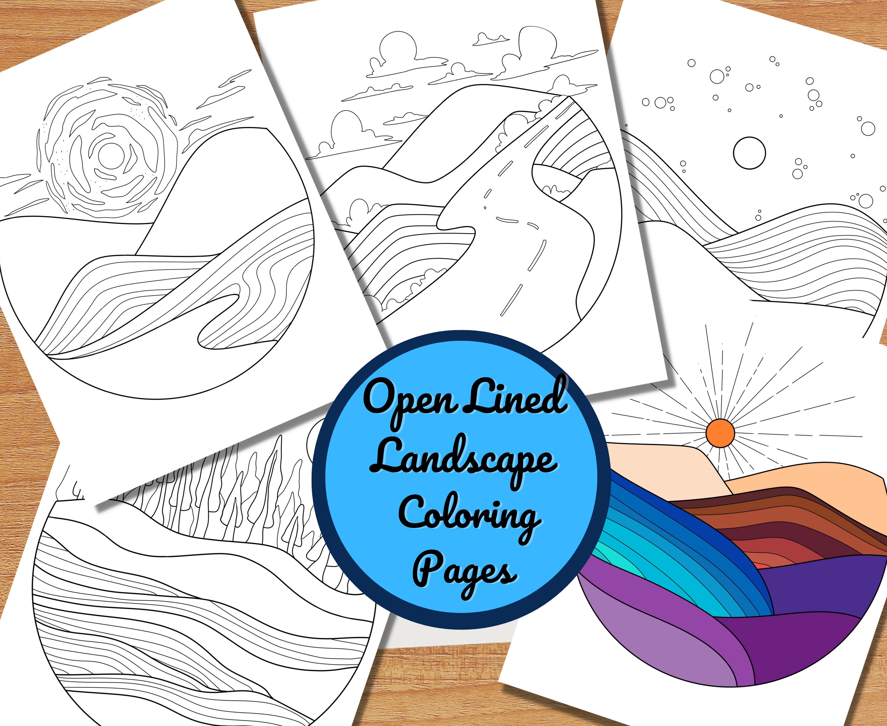 Open Boho Landscape Coloring Pages Abstract Mountains - Etsy