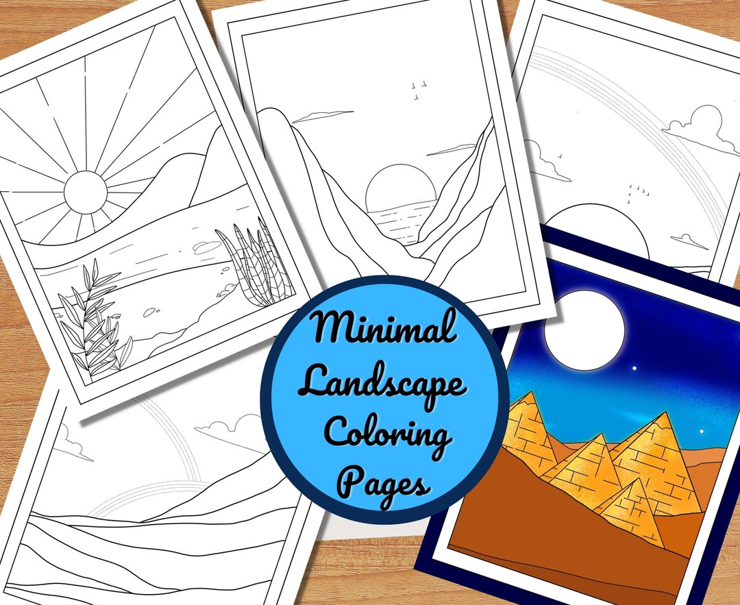 New Year Minimal Landscape Coloring Pages, Printable and Digital ...