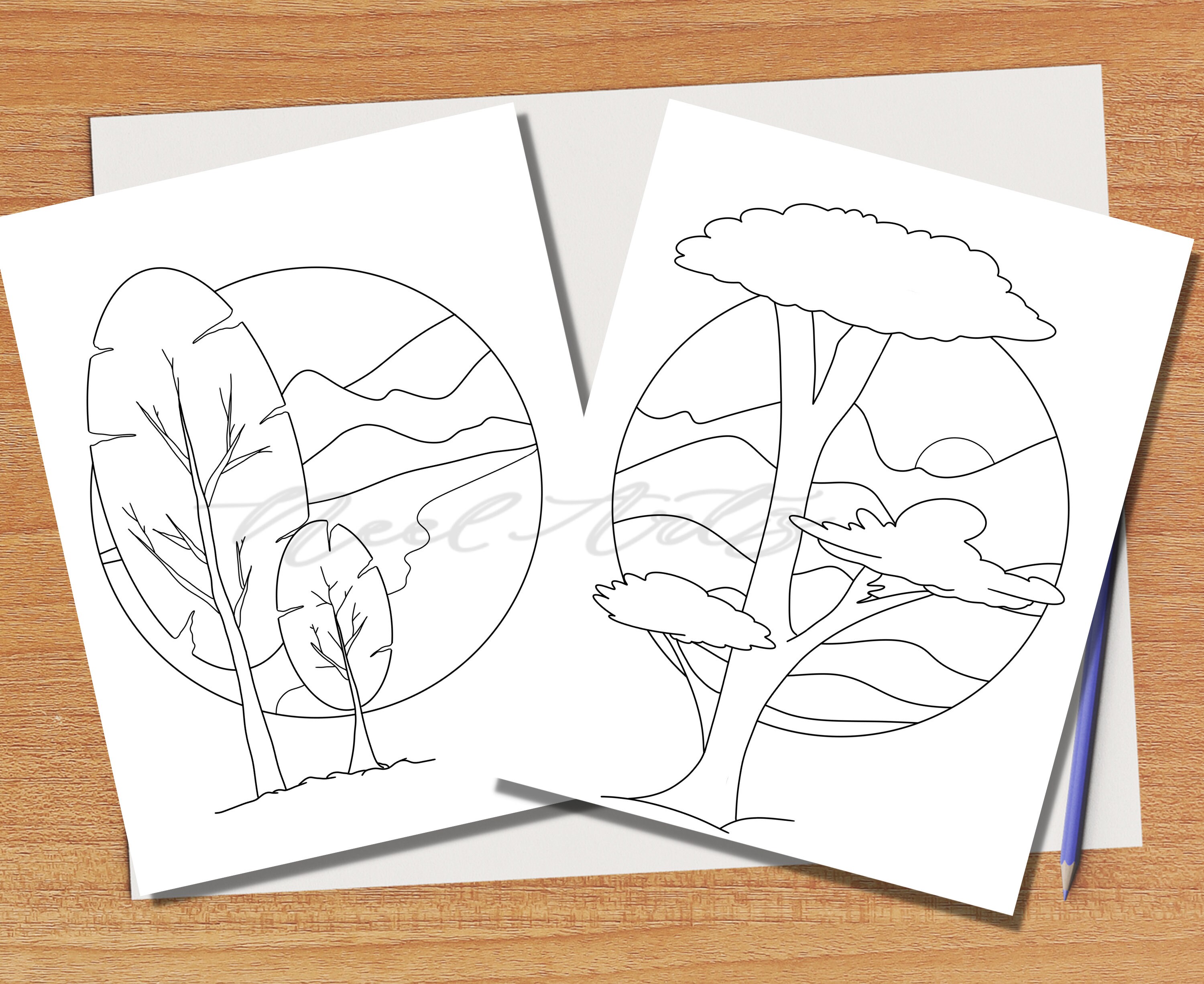 Trees and Landscape Coloring Pages, Bohemian Style Coloring Sheets ...