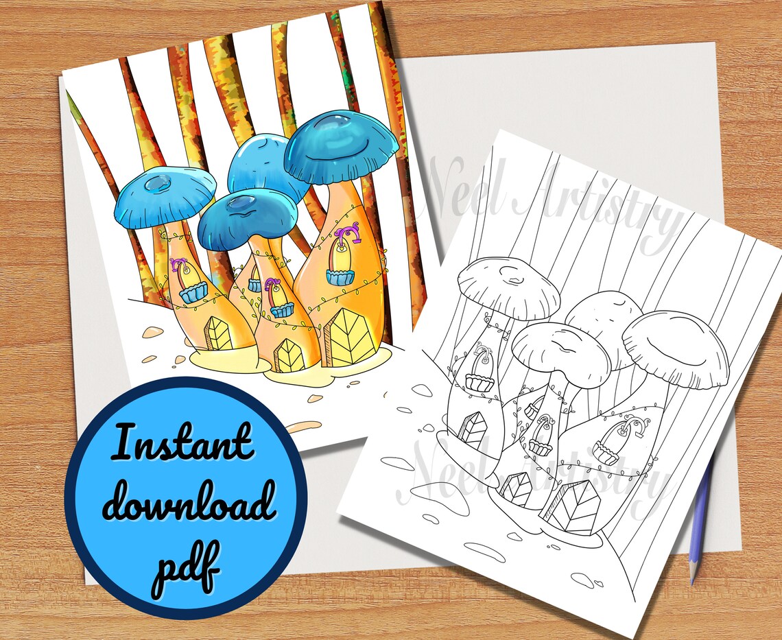 Mushroom Fairy House Coloring Pages Magic Mushroom Printable - Etsy