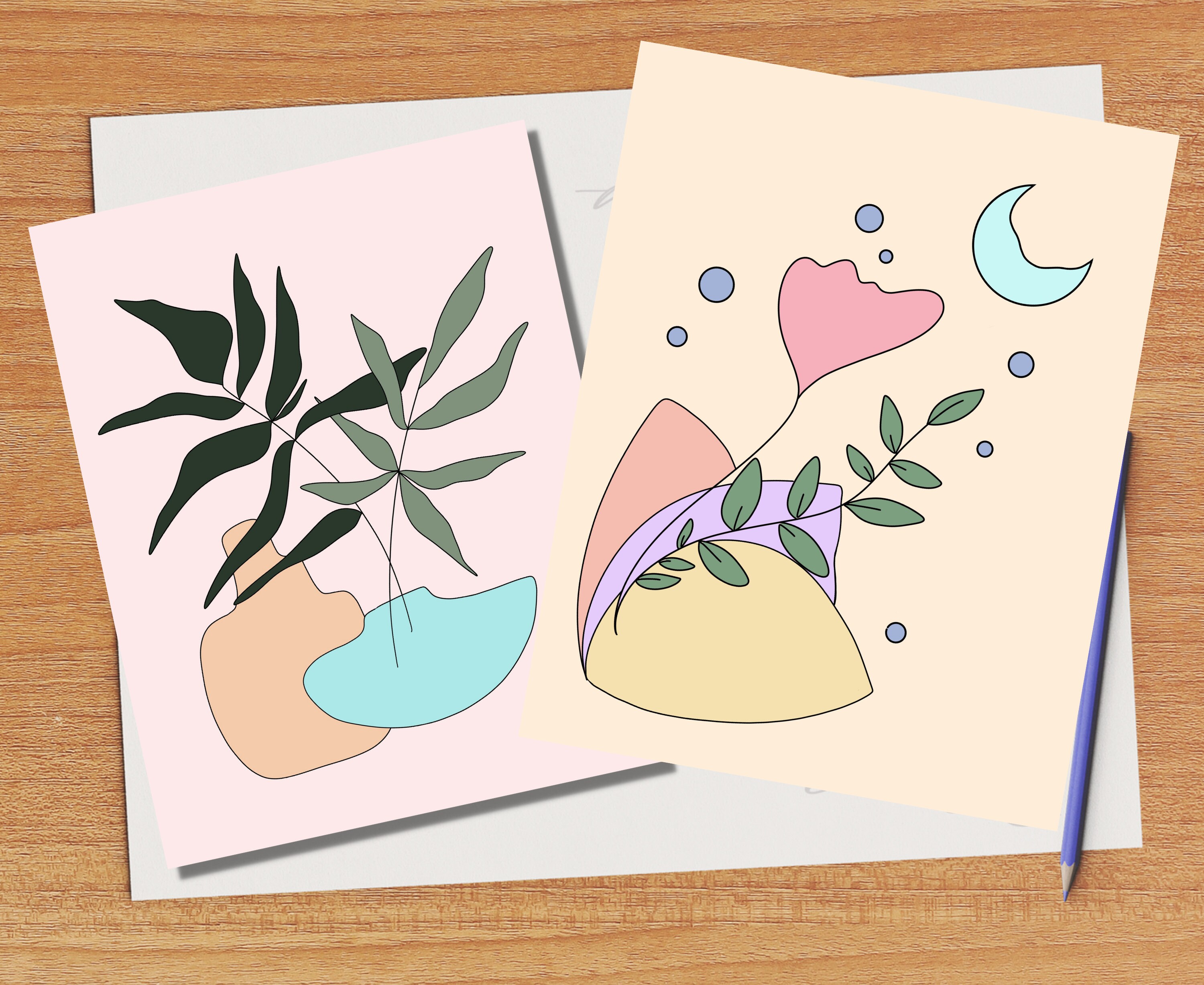 5 Boho Coloring Pages, Abstract Boho DIY Wall Art, Printable Minimal ...