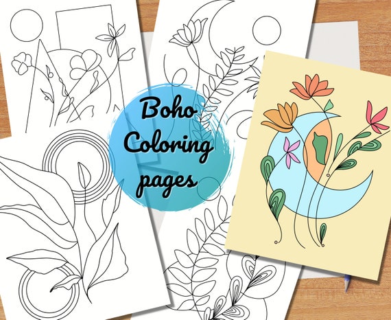 Boho Coloring Pages Boho DIY Wall Art Printable Minimal | Etsy