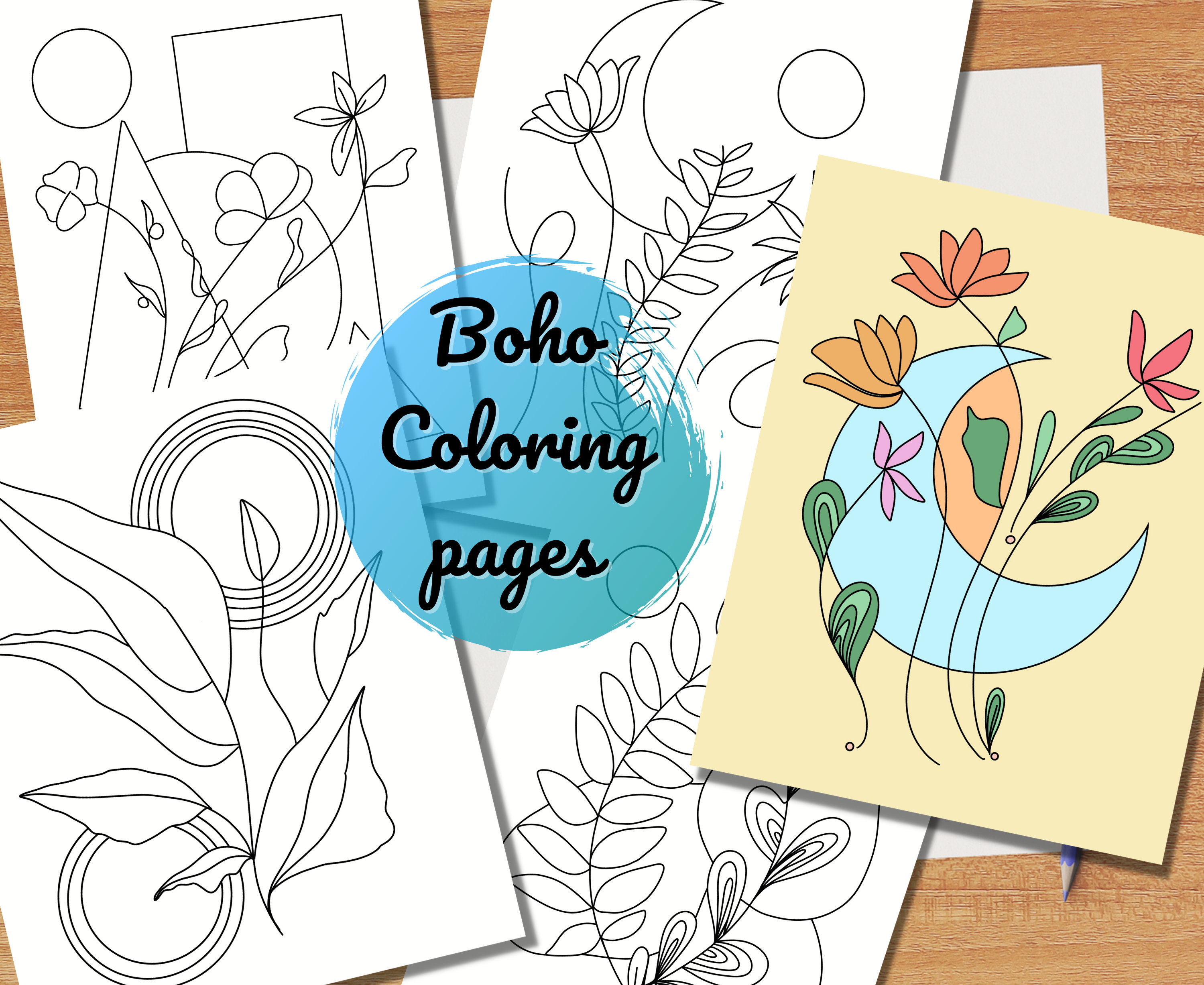 Boho Coloring Pages Boho DIY Wall Art Printable Minimal - Etsy