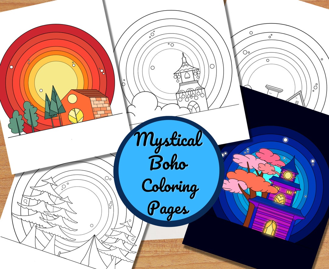 Mystic Coloring Pages, Magical Landscape Coloring for Adults, Minimal ...