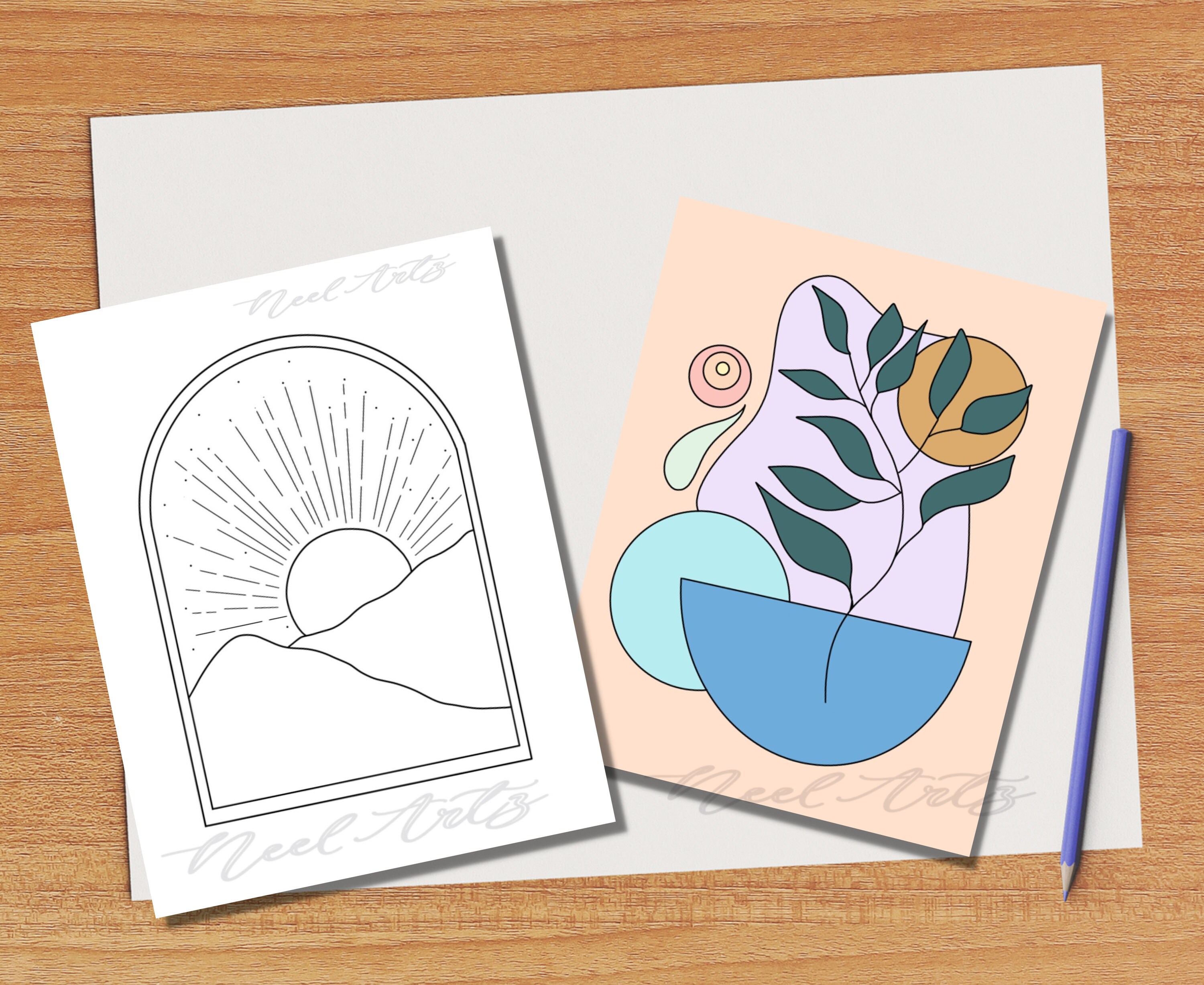 5 Boho Coloring Pages, Abstract Boho DIY Wall Art, Printable Minimal ...