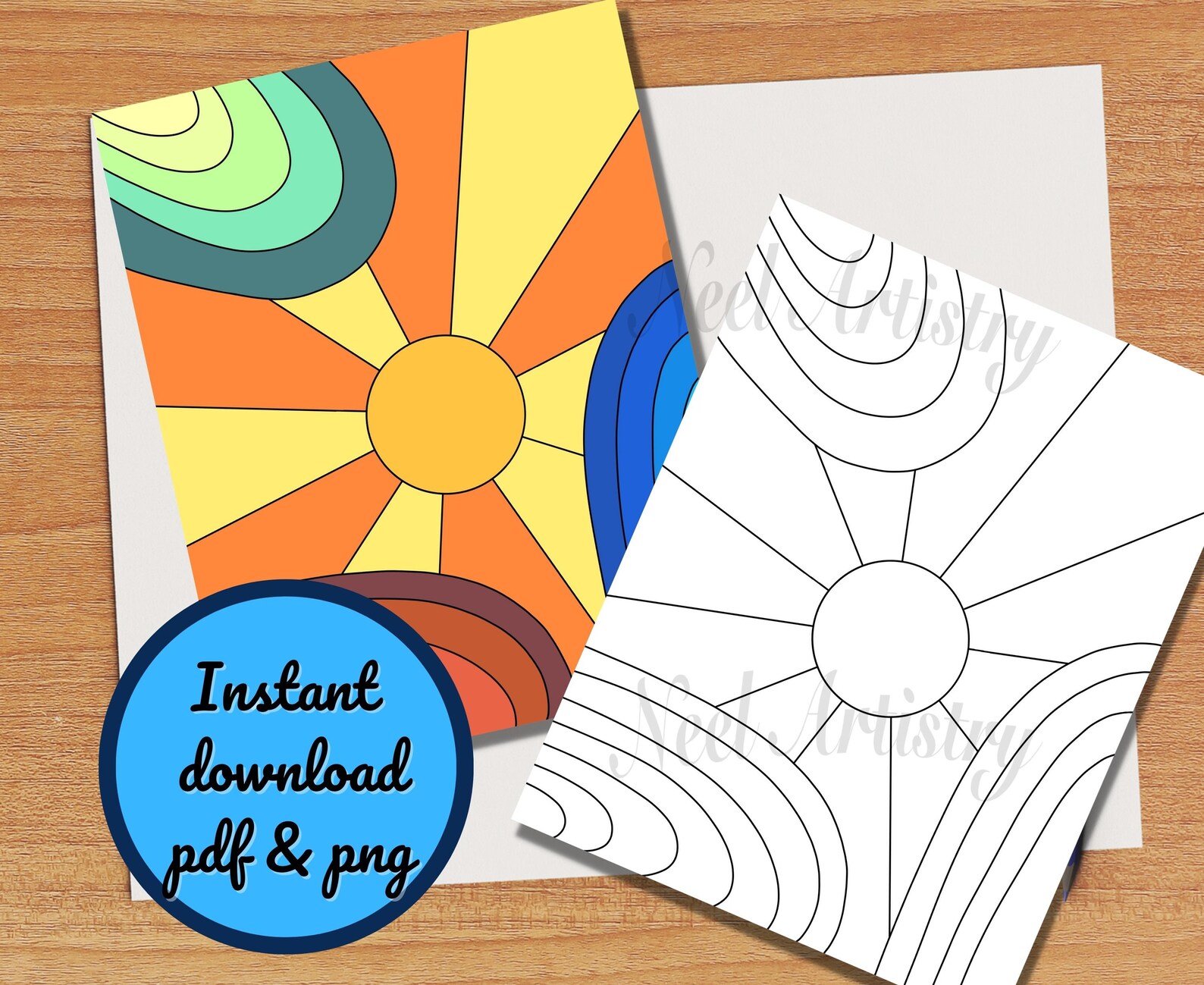 Rainbow Coloring Pages, Printable Abstract Line Art, Boho Rainbow ...