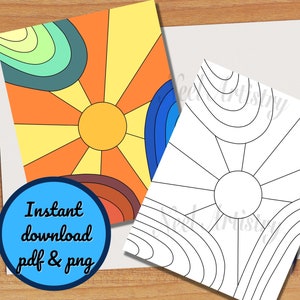 Rainbow Coloring Pages, Printable Abstract Line Art, Boho Rainbow ...