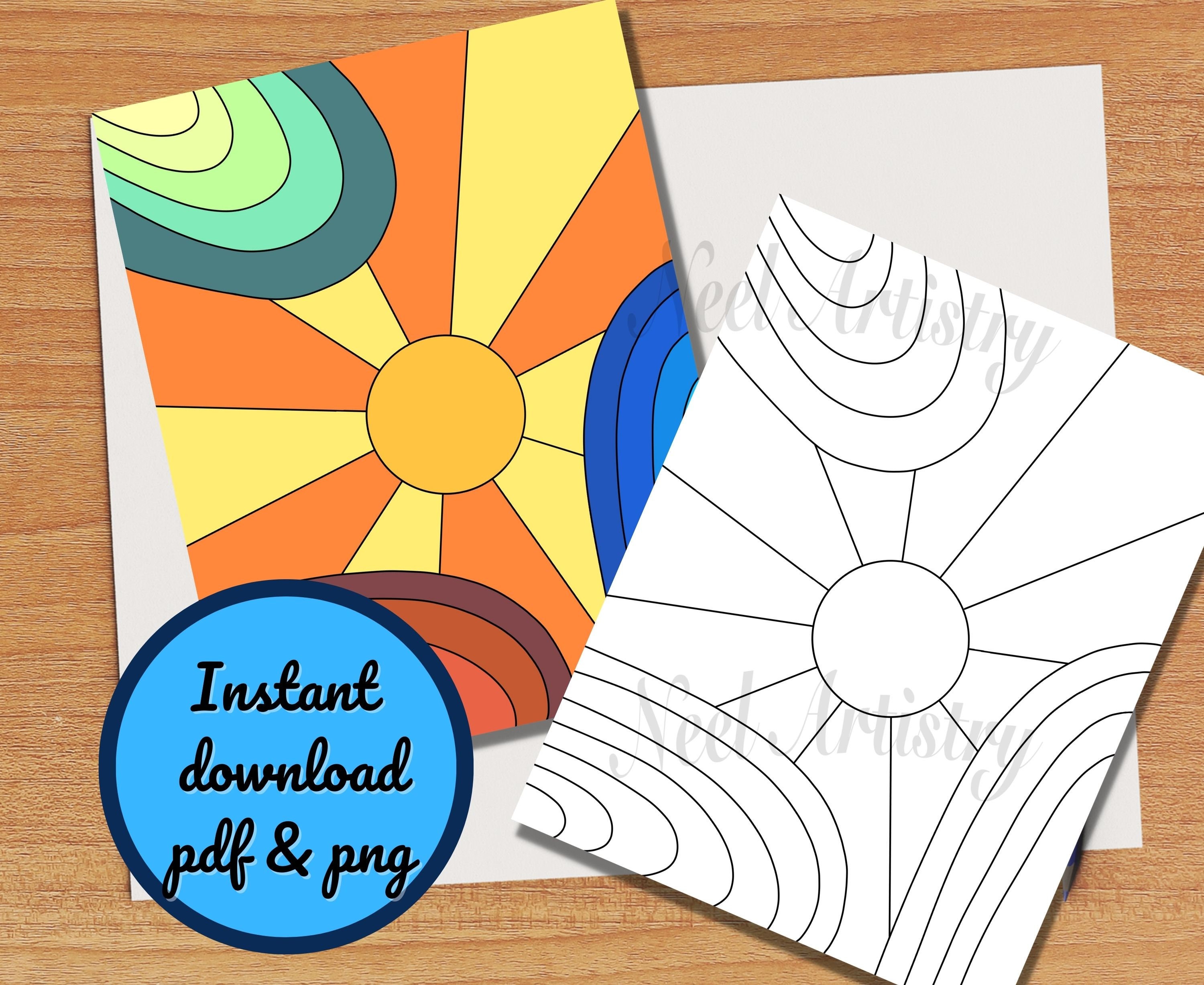 Rainbow Coloring Pages, Printable Abstract Line Art, Boho Rainbow ...