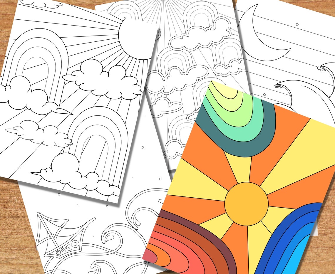 Rainbow Coloring Pages, Printable Abstract Line Art, Boho Rainbow ...