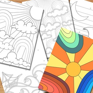 Rainbow Coloring Pages, Printable Abstract Line Art, Boho Rainbow ...