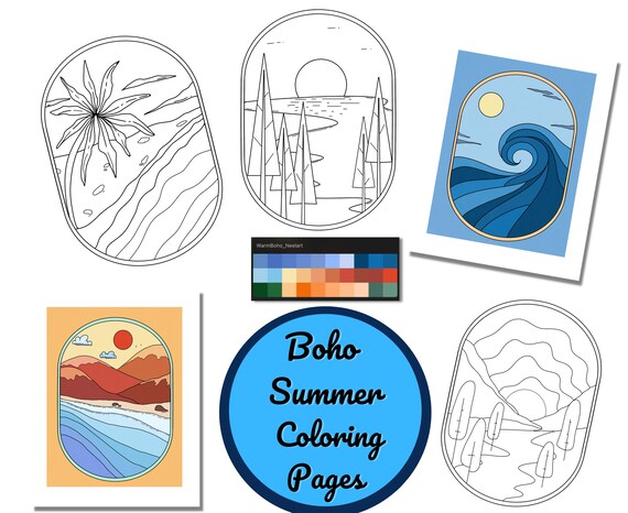 Boho Summer Coloring Pages Boho DIY Wall Art Printable Adult - Etsy ...