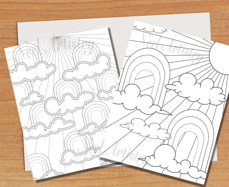 Rainbow Coloring Pages, Printable Abstract Line Art, Boho Rainbow ...