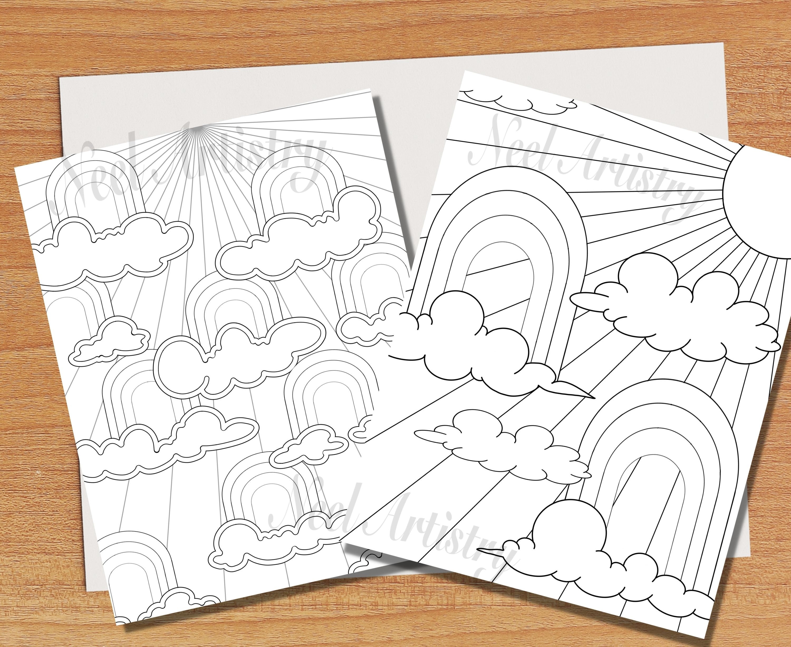 Rainbow Coloring Pages, Printable Abstract Line Art, Boho Rainbow ...