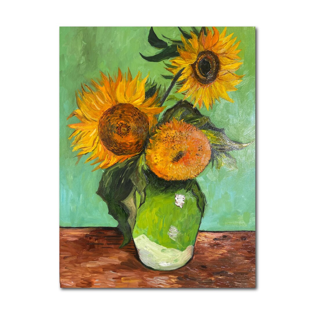 Three Sunflowers in a Vase Van Gogh - Original Oil Painting Replica ...