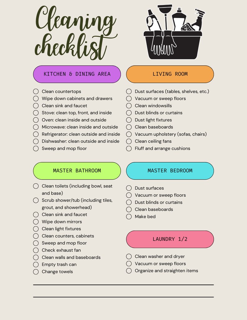 Weekly Cleaning Checklist Pdf, Cleaning Planner, Chore Checklist ...