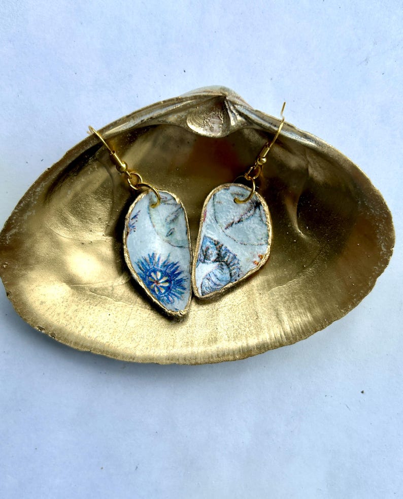 Mini Mussel Shell Nautical Earrings - Handmade Decorative Decoupage ...