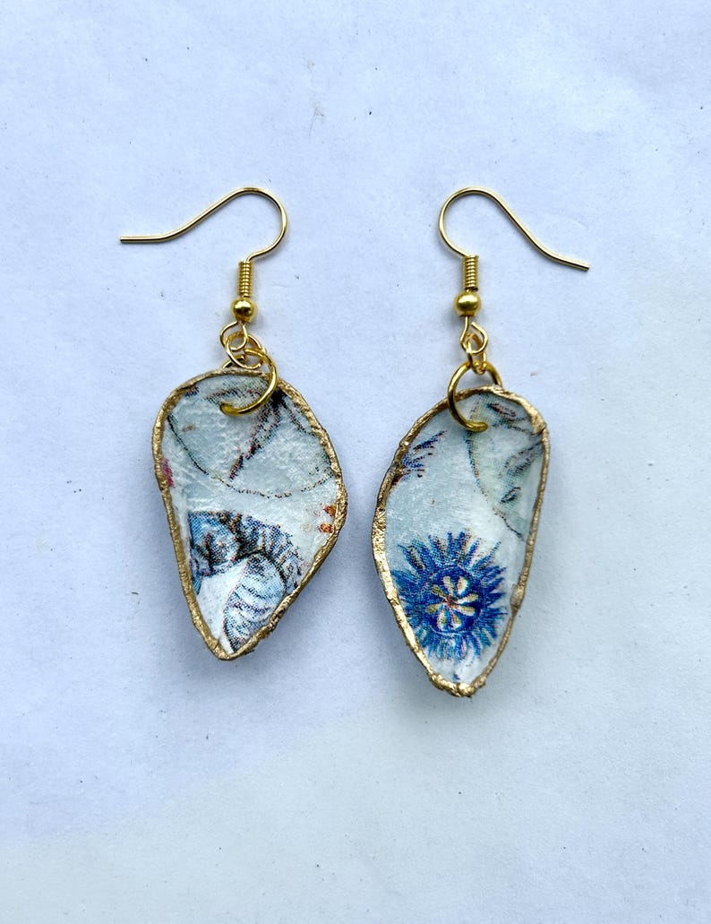 Mini Mussel Shell Nautical Earrings - Handmade Decorative Decoupage ...
