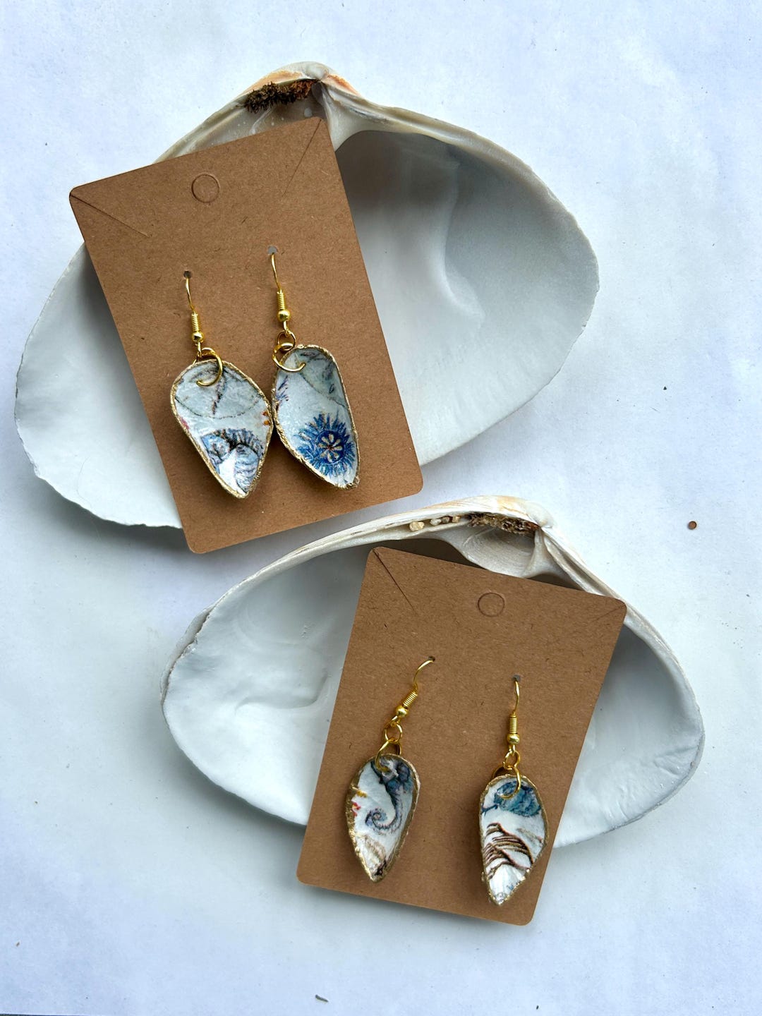 Mini Mussel Shell Nautical Earrings - Handmade Decorative Decoupage ...