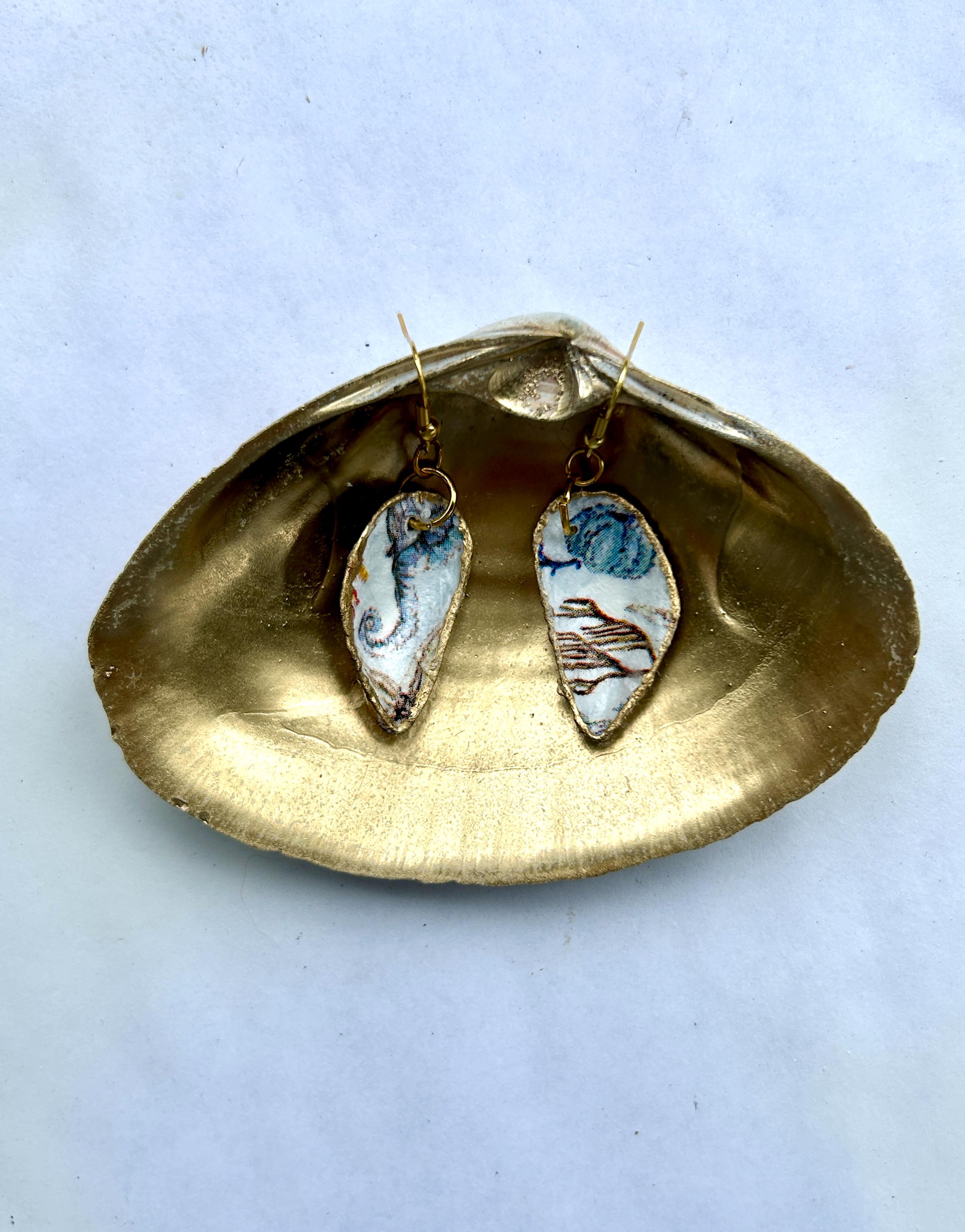 Mini Mussel Shell Nautical Earrings - Handmade Decorative Decoupage ...