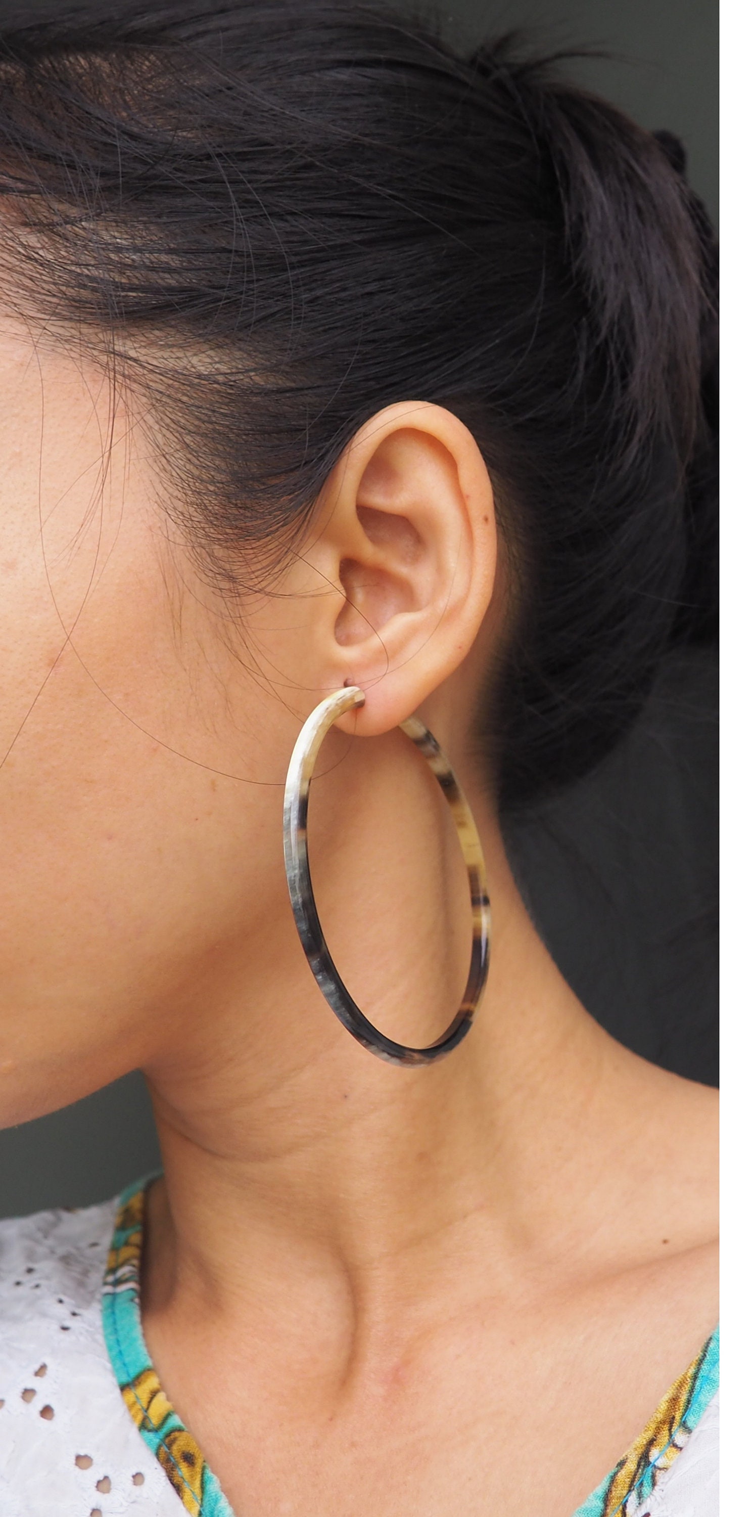 Large Natural Buffalo Horn Loop Hoop Earrings E85 - Etsy