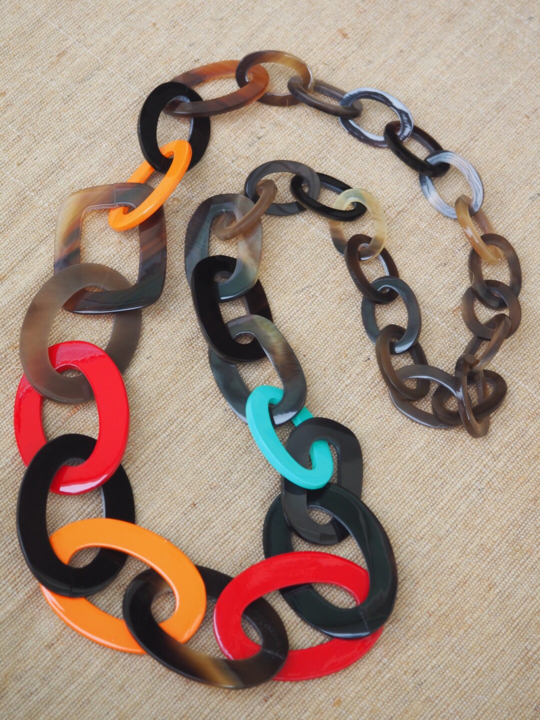 Natural Buffalo Horn Lacquered Necklace 40" Long Chain - Etsy