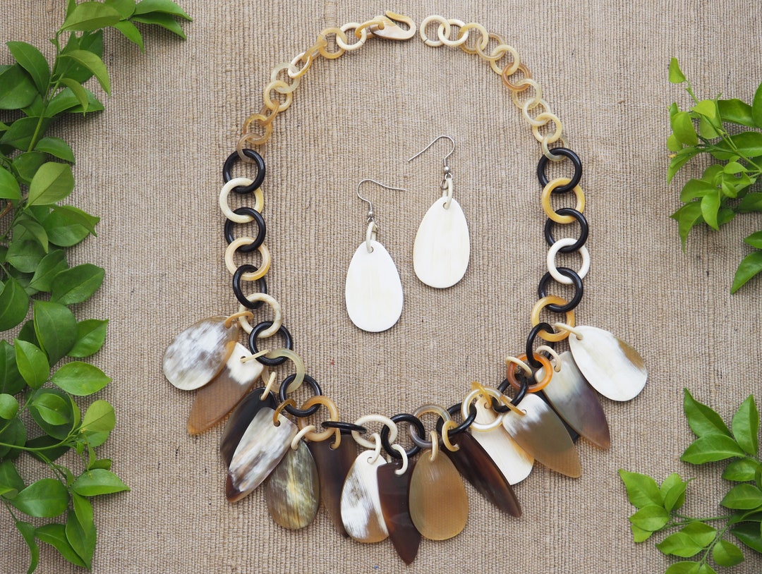 Natural Horn Jewelry Set Necklace Earrings Tassel - Etsy